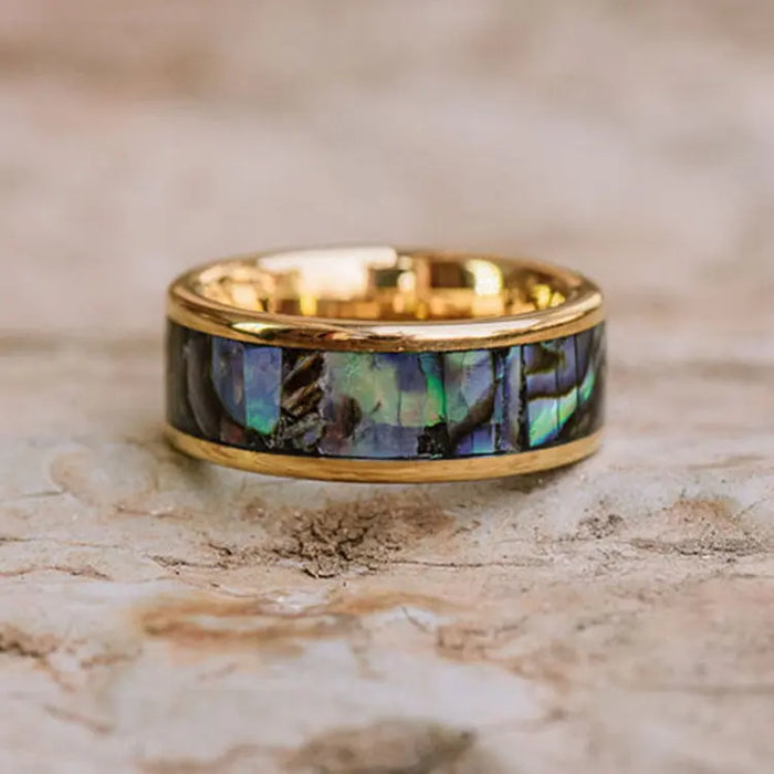 Galaxy Gold Tungsten Carbide Ring with Natural Shell