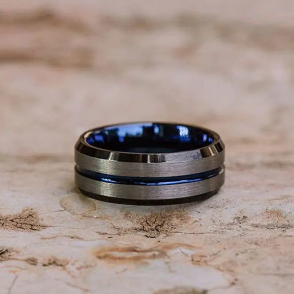 Silver Blue and Silver Tungsten Carbide Ring