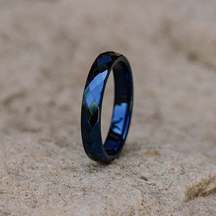 Sunrise Blue Patterned Tungsten Carbide Ring