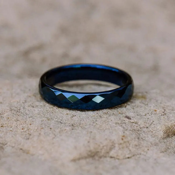 Sunrise Blue Patterned Tungsten Carbide Ring