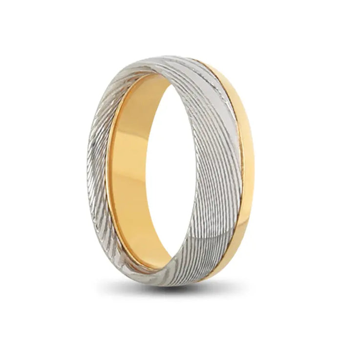 Bulat Gold Tungsten Carbide and Damascus Steel Ring