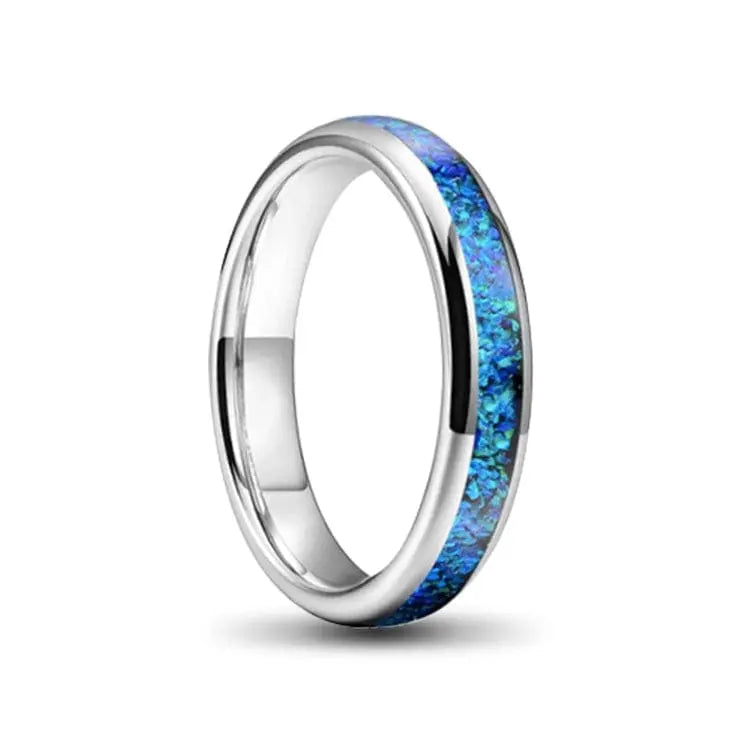 Caldera Blue Light Opal Tungsten Carbide Ring