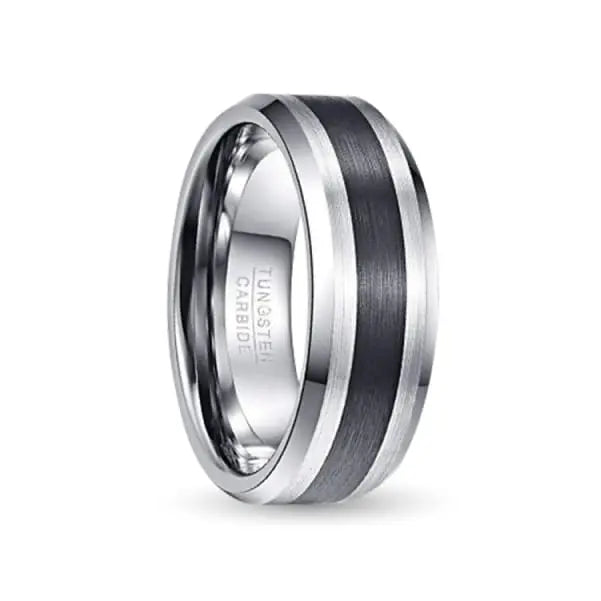 Cartwheel Black Silver Tungsten Ring | Orbit Rings