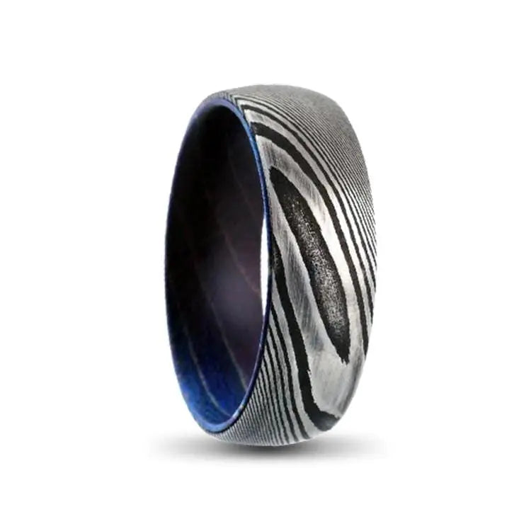 Cosmo Blue Damascus Steel Ring | Orbit Rings