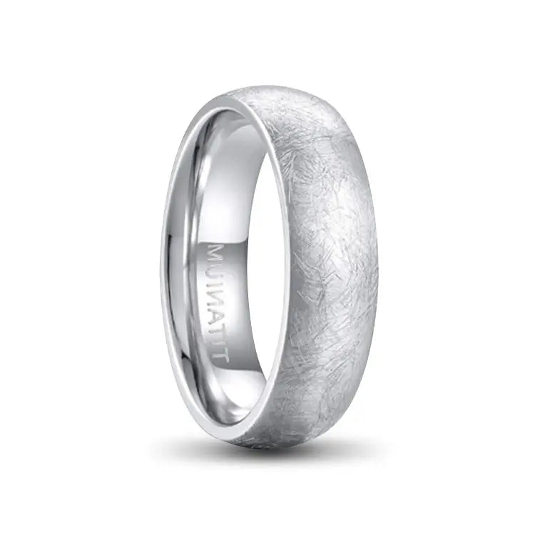 Delta Scratch Silver Titanium Ring With Scratch Pattern