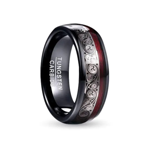 Eclipse Red and Black Tungsten Carbide Ring Spiral pattern