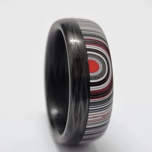 Fordite Ring Edge Carbon Fibre Ring with Split Fordite