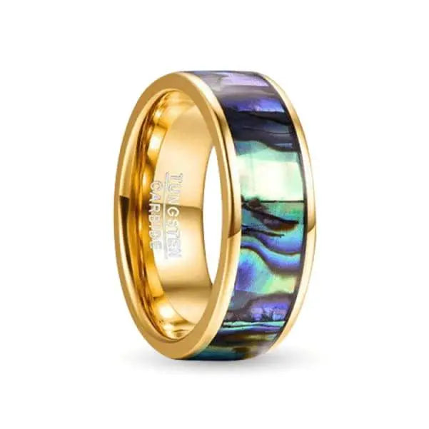 Galaxy Gold Tungsten Carbide Ring with Natural Shell