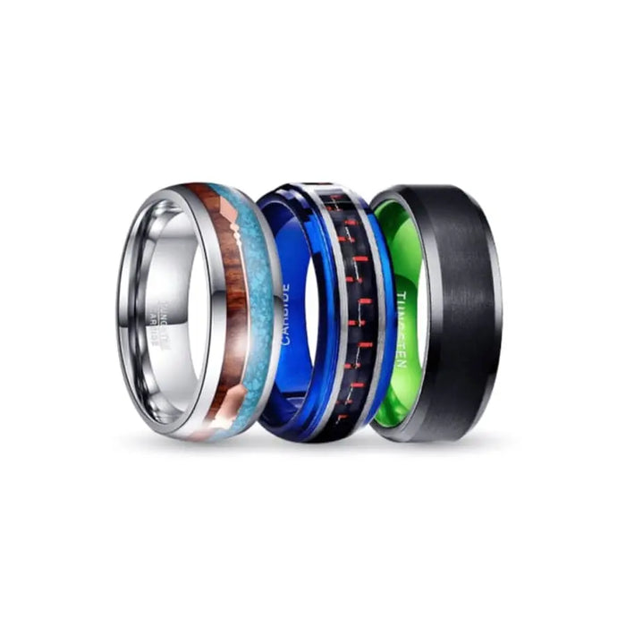 Orbit Rings - Discounted Mens Tungsten Carbide 3 Pack