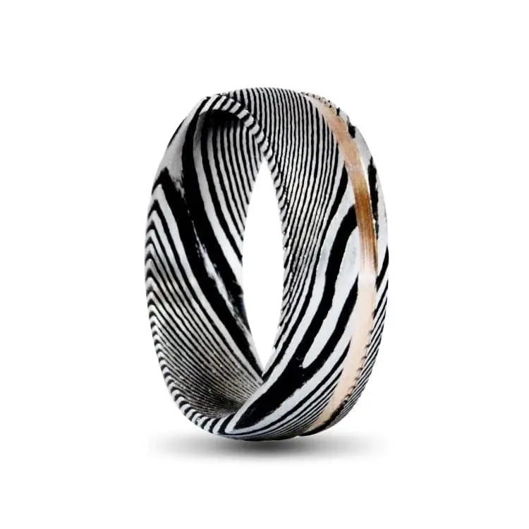 Omega Damascus Ring with Rose Gold Strip