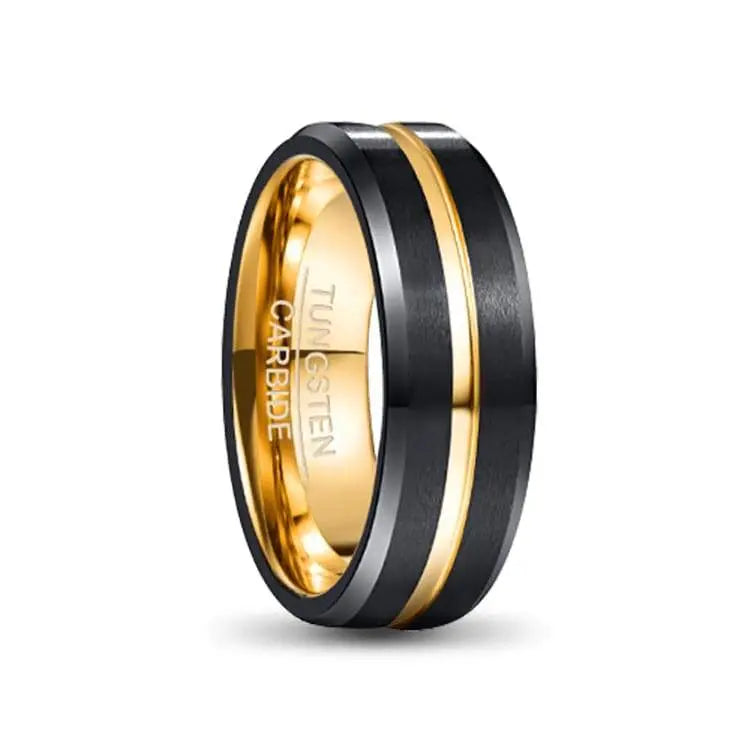Stream Gold and Black Tungsten Carbide Ring