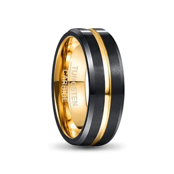 Stream Gold and Black Tungsten Carbide Ring