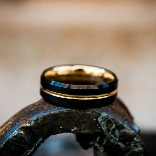 Stream Gold and Black Tungsten Carbide Ring