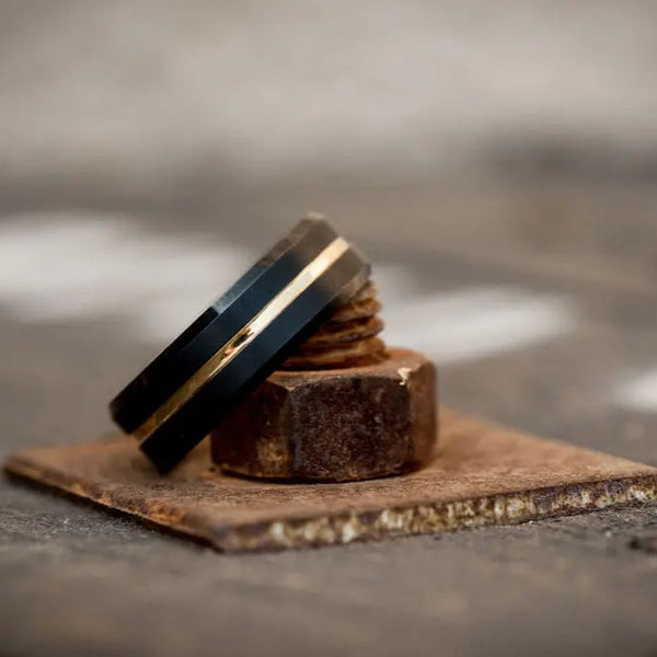Stream Gold and Black Tungsten Carbide Ring