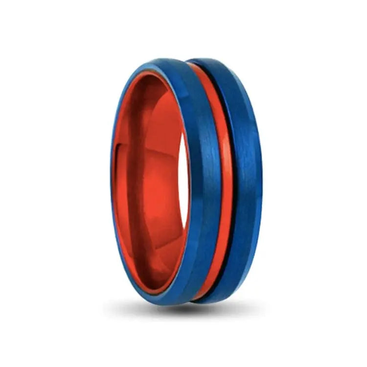 Stream Superman Blue and Red Tungsten Carbide Ring